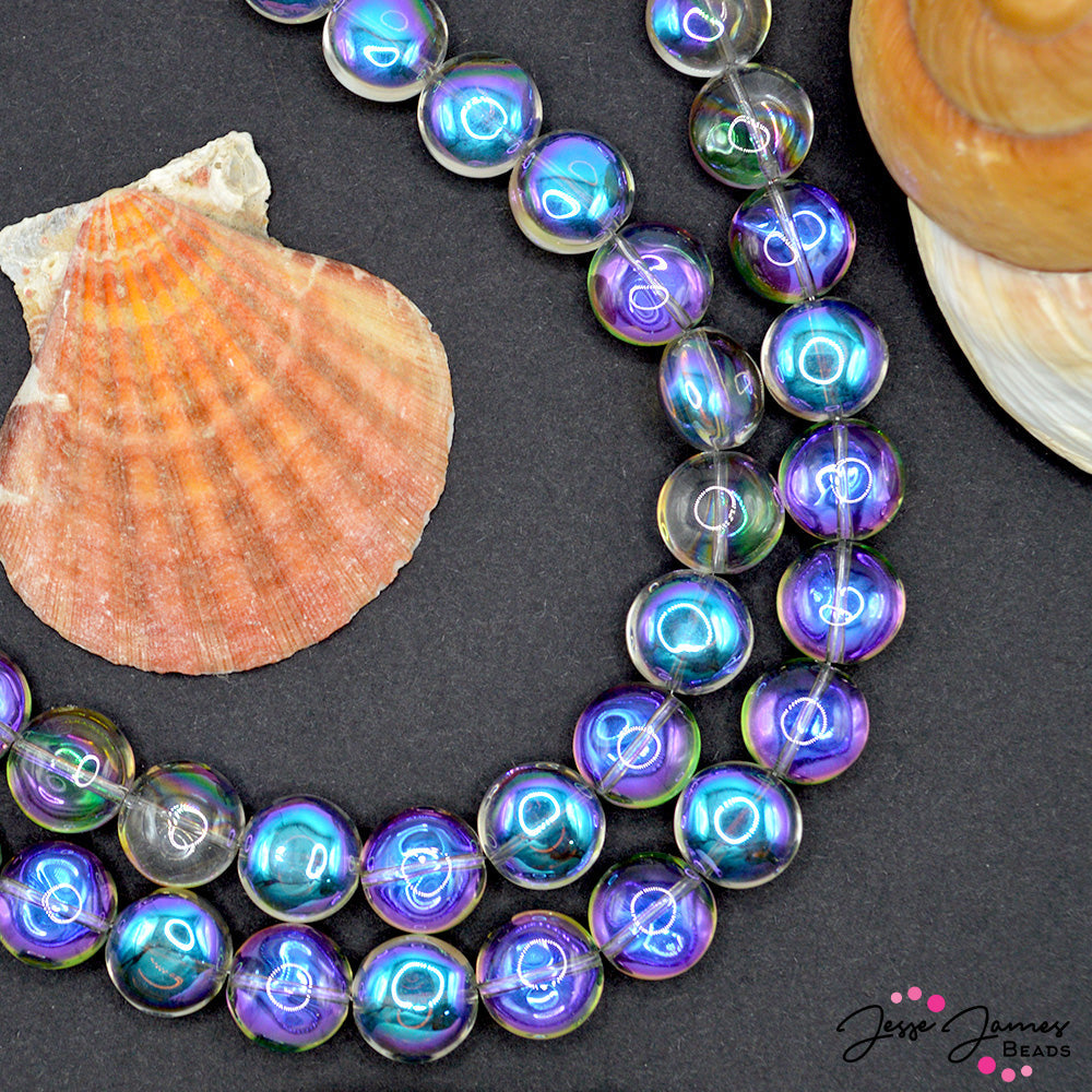 Single Style Glass Bead Strand in AB Seafloor Coins - Jesse James Beads