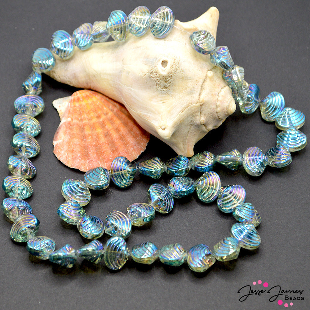 Single Style Glass Bead Strand in AB Seafloor Seashells - Jesse James Beads
