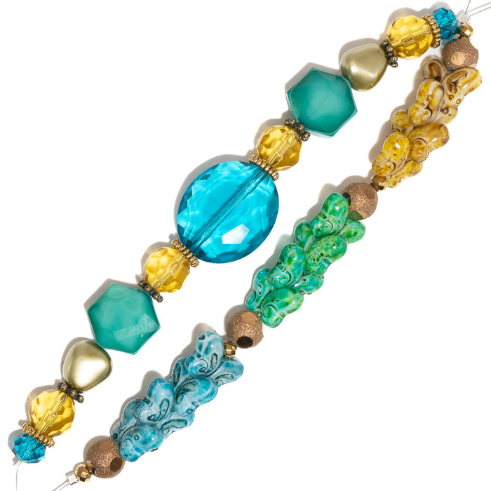 This duo of 5-inch bead strands features stunning dark teal and blue ...