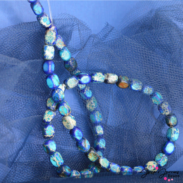Stone Bead Strand in Blue Sea Sediment Imperial Stone - Jesse James Beads