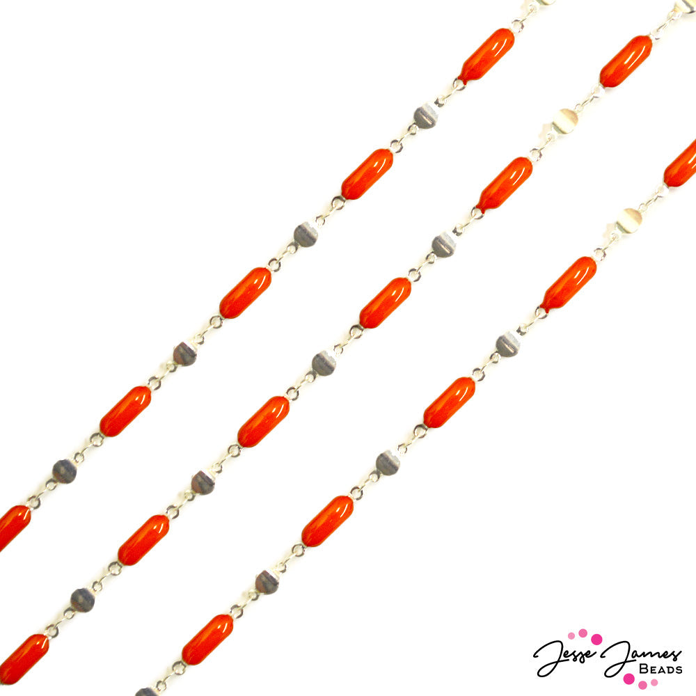 JJB Enamel Link Chain in Red Orange - Jesse James Beads